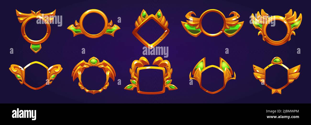 Golden avatar frames, game winner award badges isolated on background ...