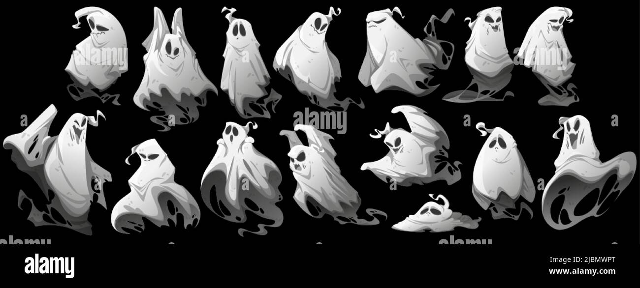 Halloween set with ghost characters with different emotions isolated on ...