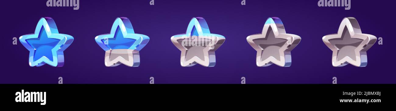 Game icon of rating star colored in blue and silver. Vector sprite ...