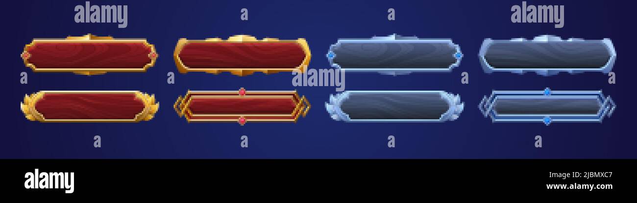 Wooden buttons with gold and silver frames for game ui design. Vector ...