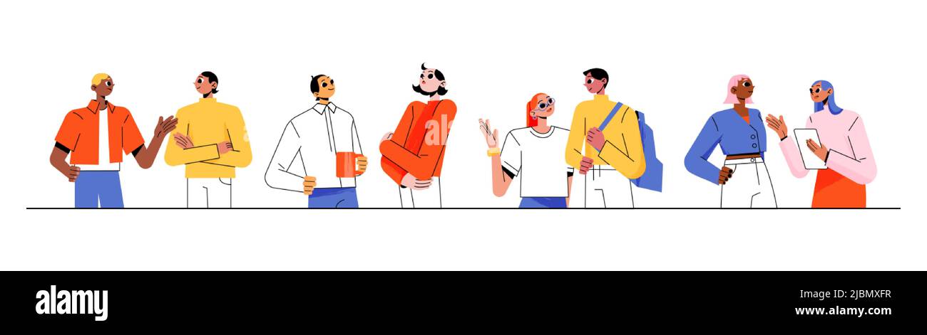 Diverse people talk together. Concept of social network, conversation ...