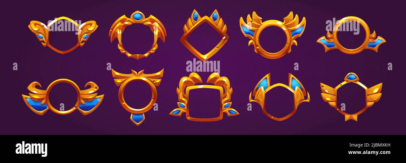 Golden avatar frames, game winner award badges isolated on background ...
