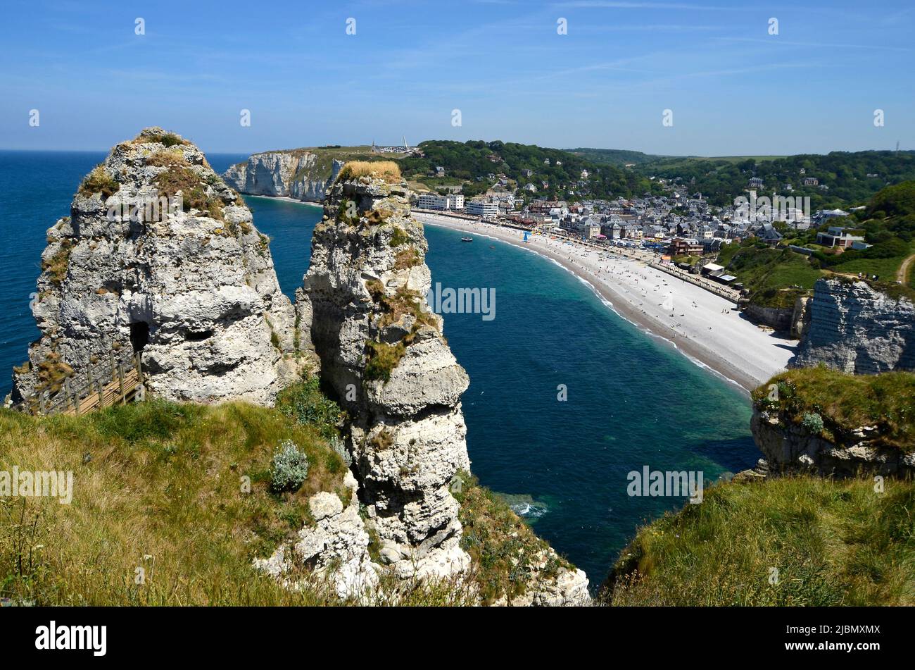 France, Normandy, beach and rock formation in Etretat, a preferred sea ...