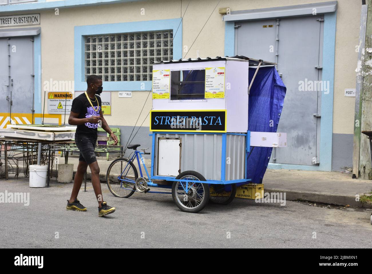 Pasta selling on the street in bridgetown barbados hi-res stock ...