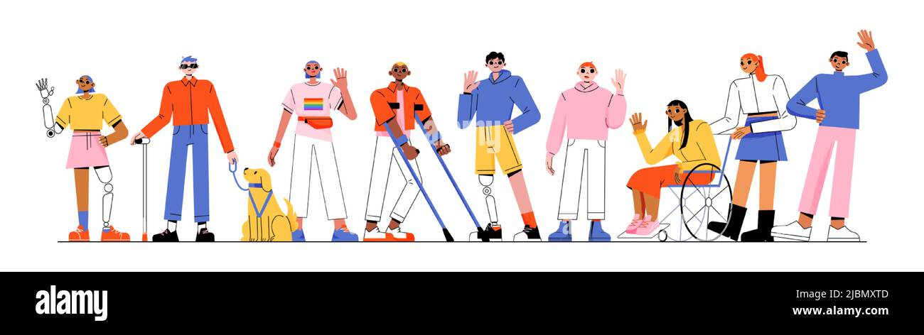 Diverse people group, characters with different disabilities, lgbt ...