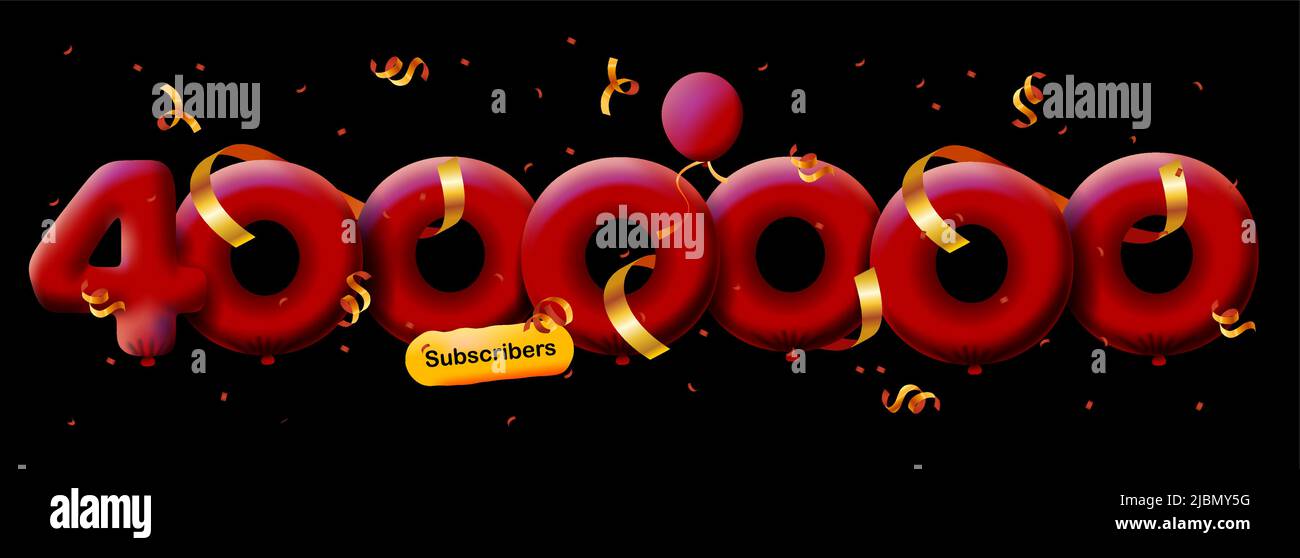 Banner with 4000000 followers thank you in form of 3d red balloons and ...