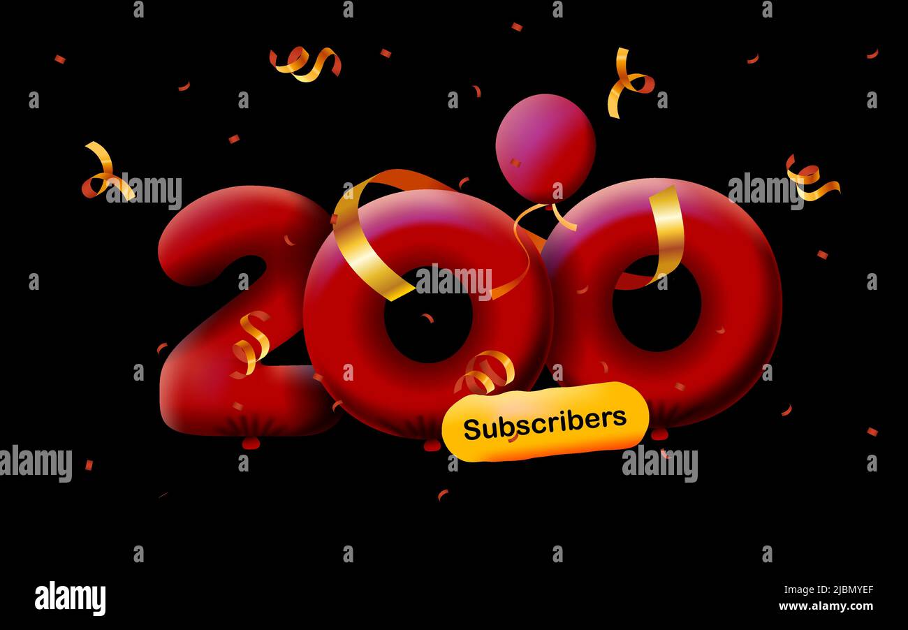Banner with 200 followers thank you in form of 3d red balloons and ...