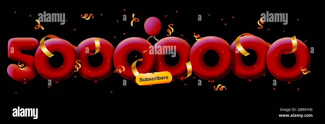 Banner with 50000000 followers thank you in form 3d red balloons and ...