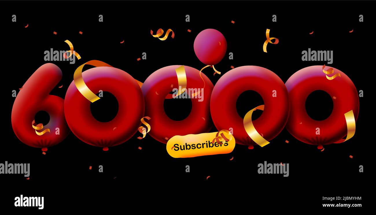 Banner With 60000 Followers Thank You In Form Of 3d Red Balloons And