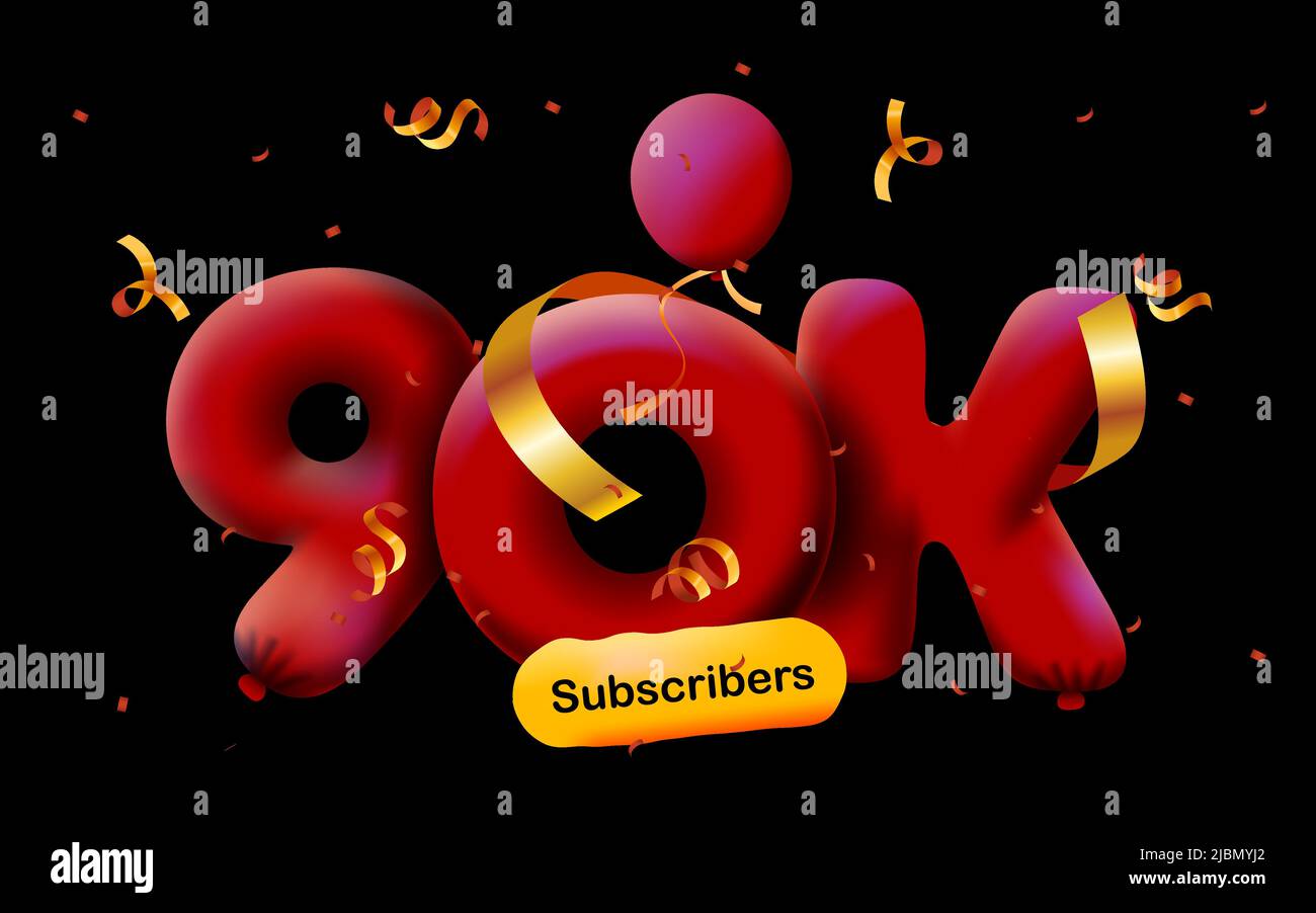 Banner with 90K followers thank you in form 3d red balloons and ...