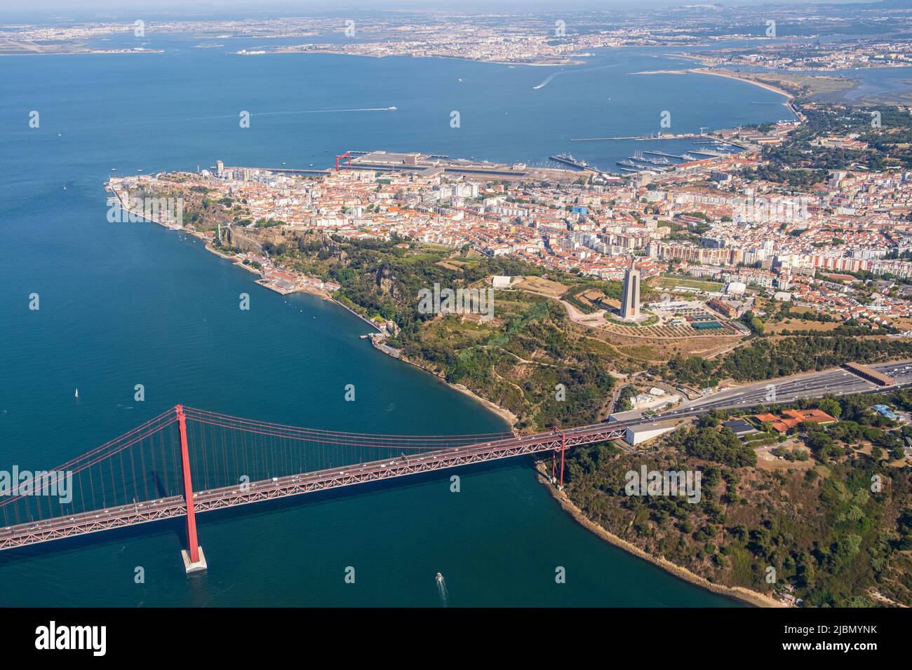 Almada, Portugal - 15 August 2021 : Almada and Cristo Rei seen from the ...