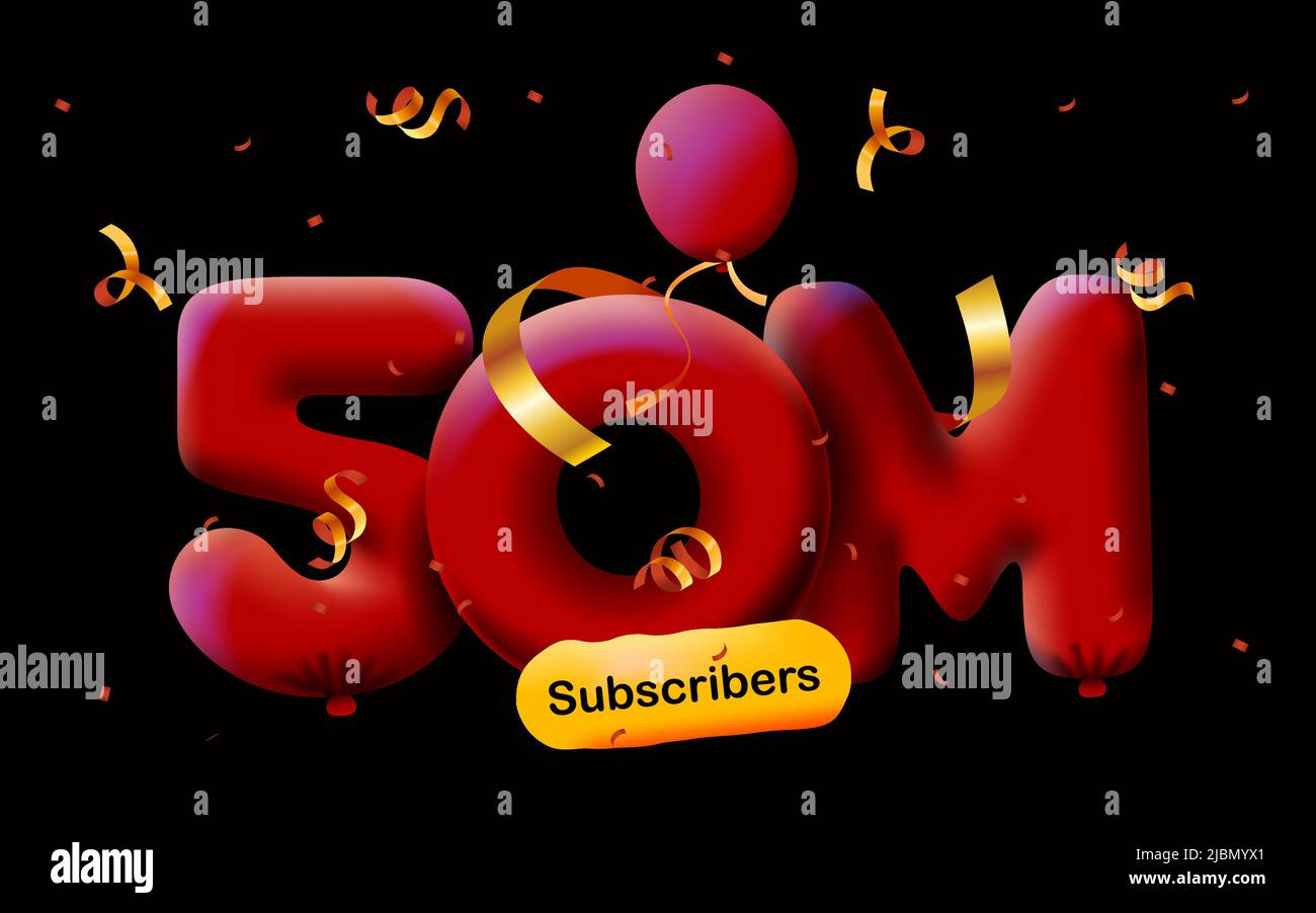 Banner With 50m Followers Thank You In Form 3d Red Balloons And