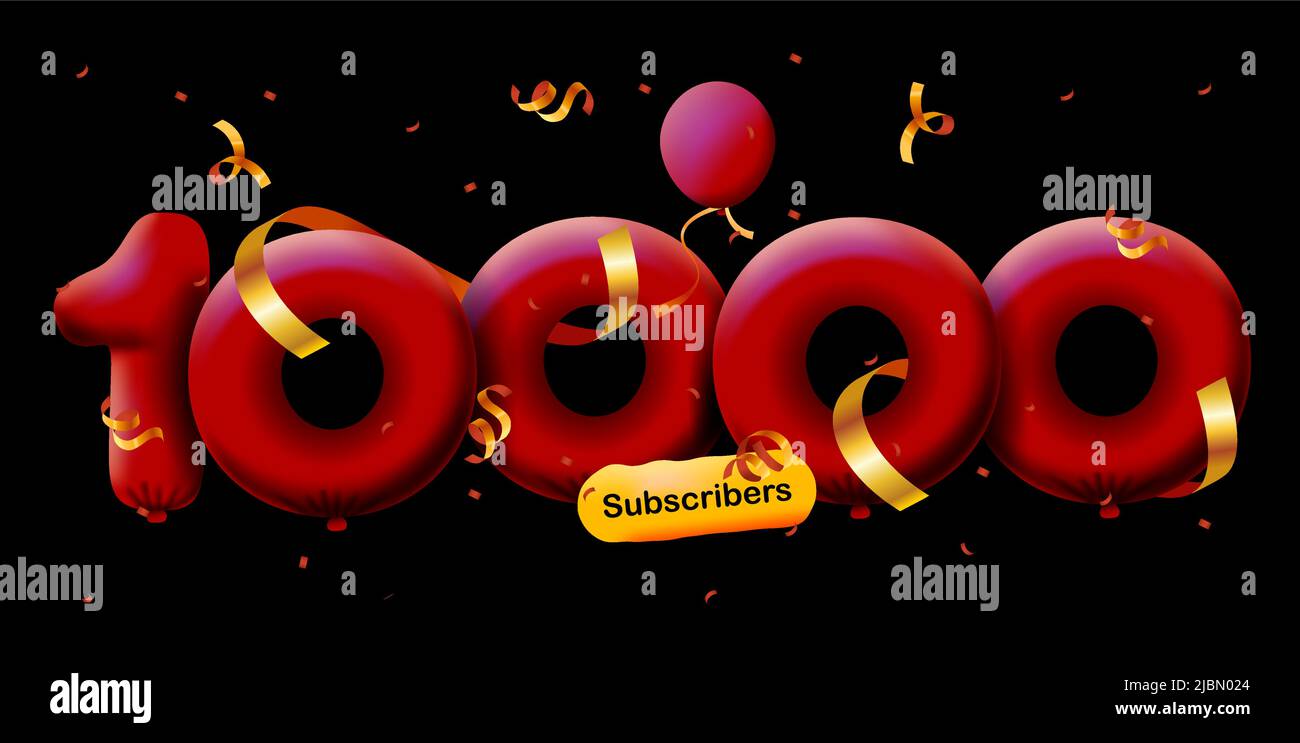 Banner With 10k Followers Thank You In Form Of 3d Red Balloons And