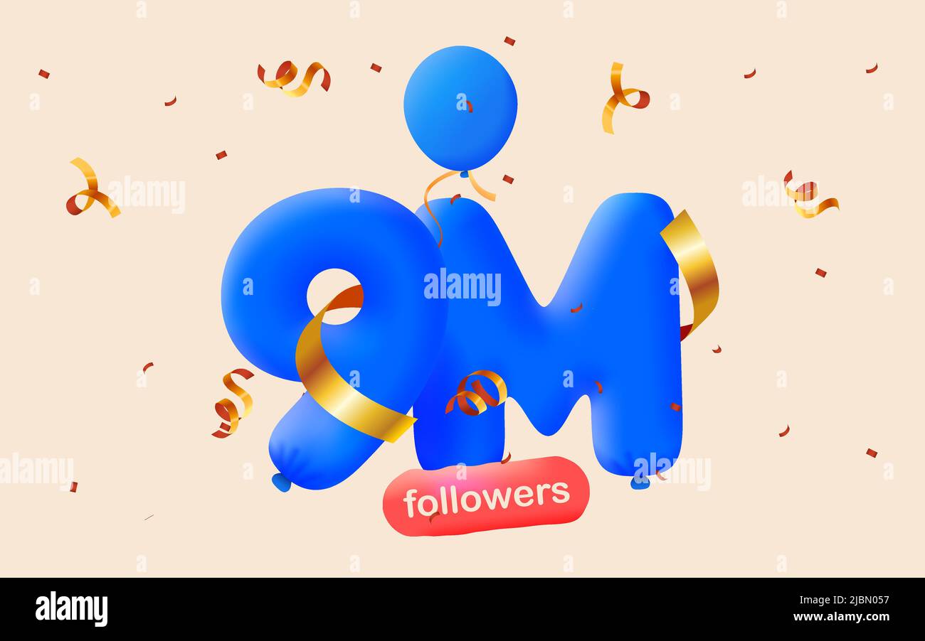 Banner With 9m Followers Thank You In Form Of 3d Blue Balloons And
