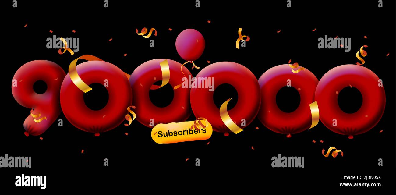 Banner with 900000 followers thank you in form of 3d red balloons and ...
