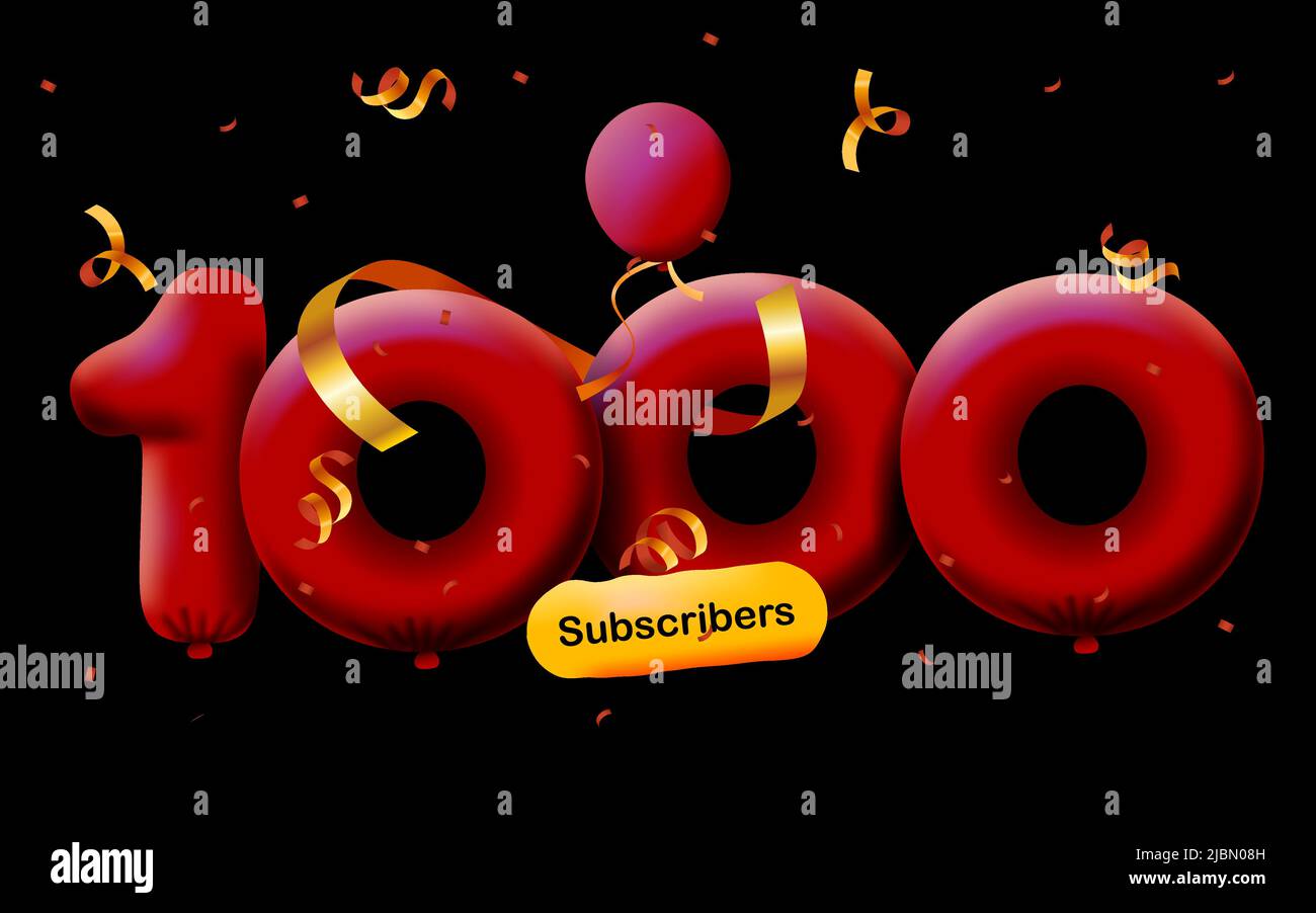 Banner With 1k Followers Thank You In Form Of 3d Red Balloons And