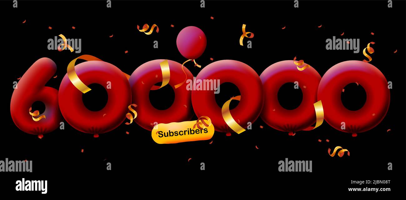 Banner With 600000 Followers Thank You In Form Of 3d Red Balloons And