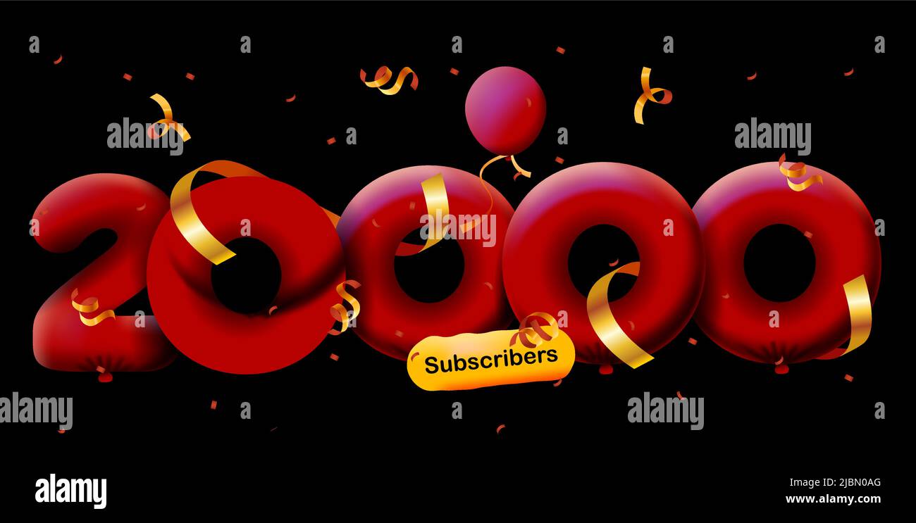 Banner With 20k Followers Thank You In Form Of 3d Red Balloons And