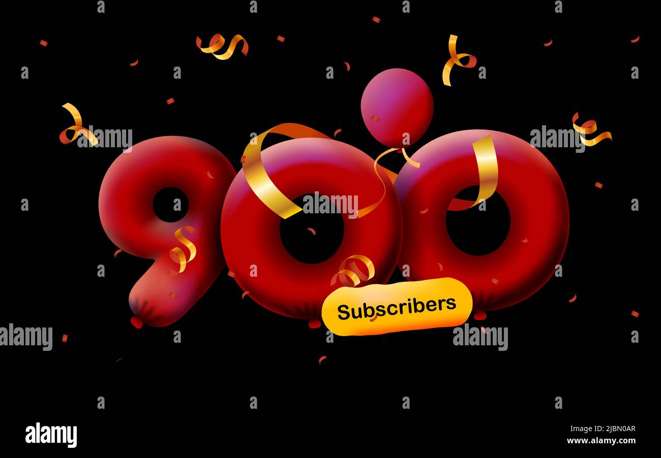 Banner with 900 followers thank you in form of 3d red balloons and ...