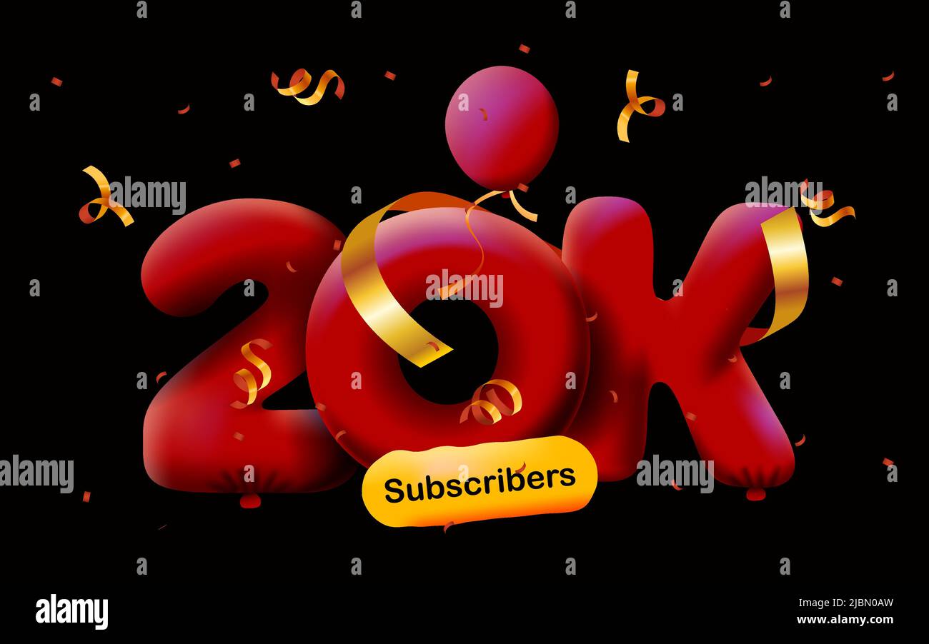 Banner With 20k Followers Thank You In Form 3d Red Balloons And