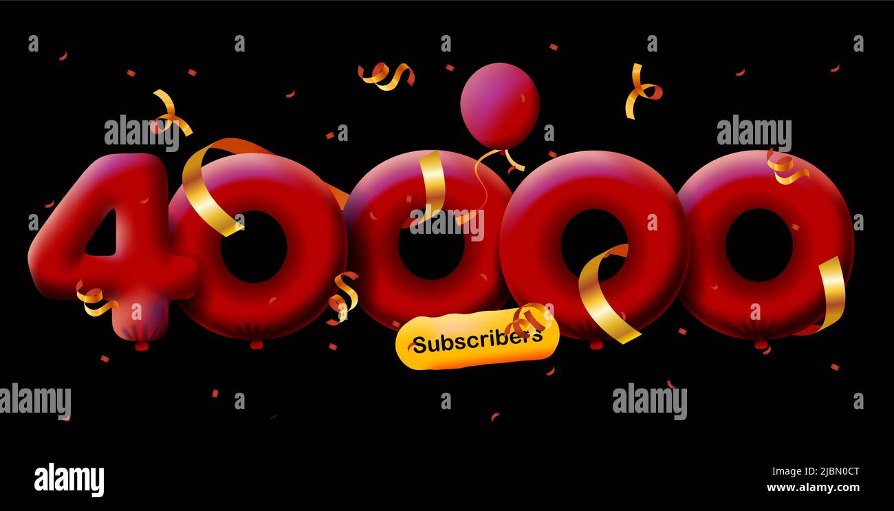 Banner With 40k Followers Thank You In Form Of 3d Red Balloons And