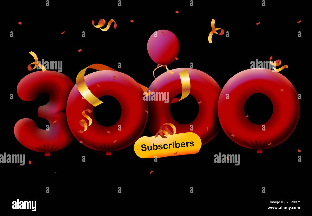 Banner with 3K followers thank you in form of 3d red balloons and ...