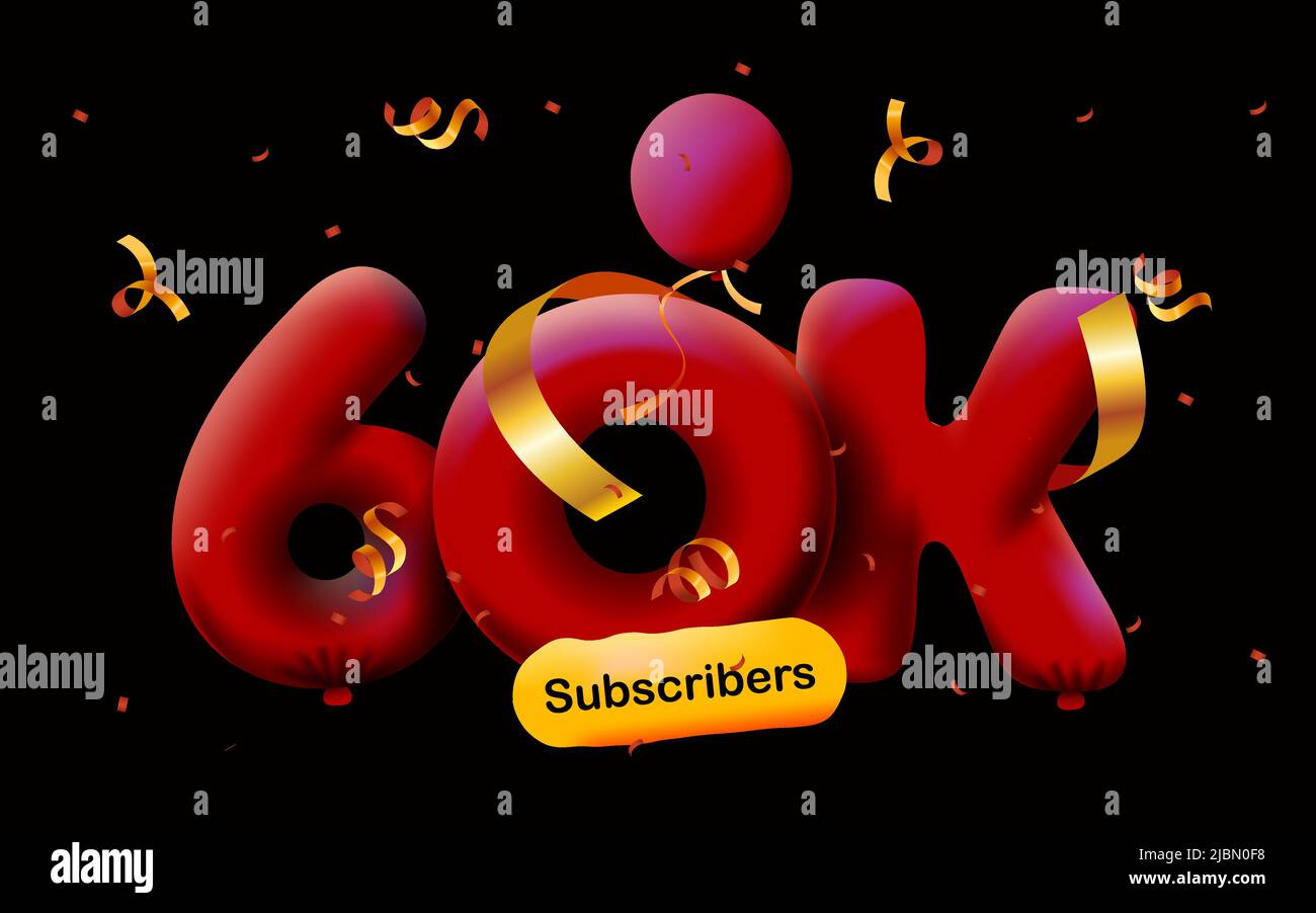 Banner With 60k Followers Thank You In Form Of 3d Red Balloons And