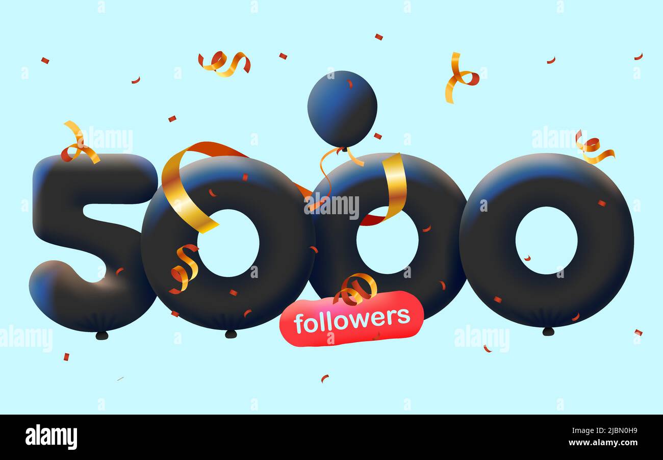 Banner with 5K followers thank you in form of 3d black balloons and ...