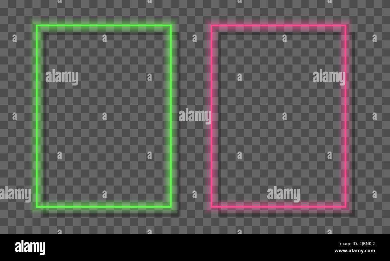 Green and pink neon rectangle frame, sign on transparent background ...