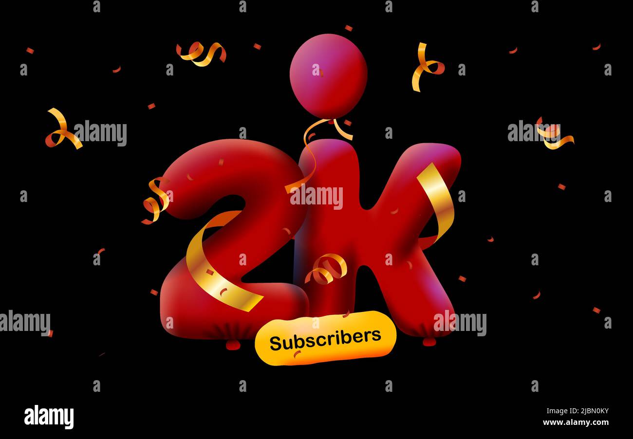 Banner With 2k Followers Thank You In Form 3d Red Balloons And Colorful