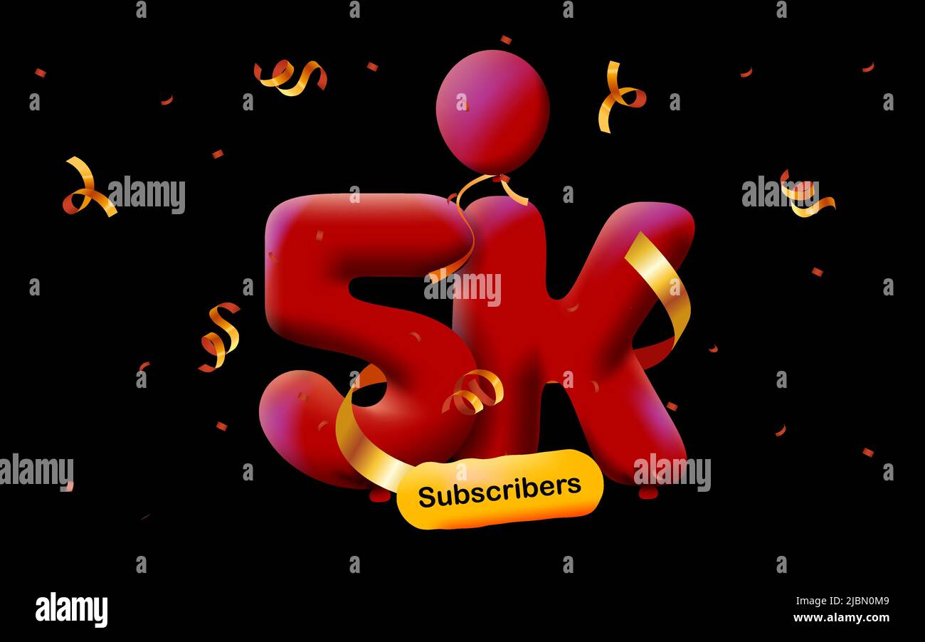 Banner with 5K followers thank you in form 3d red balloons and colorful ...