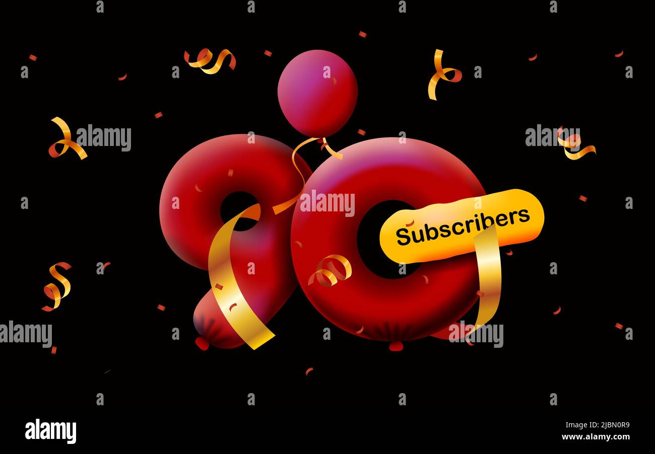 Banner With 90 Followers Thank You In Form Of 3d Red Balloons And