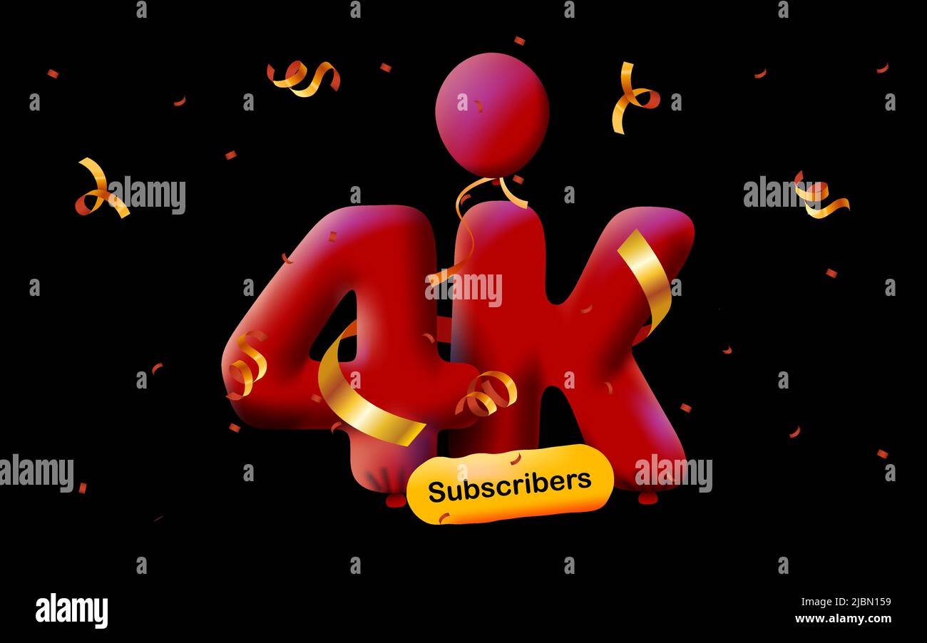 Banner with 4K followers thank you in form 3d red balloons and colorful ...