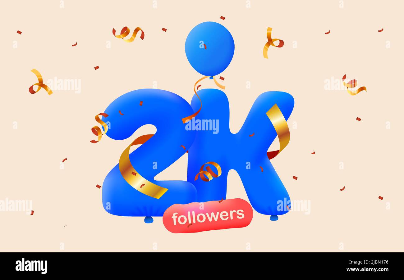 Banner with 2K followers thank you in form 3d blue balloons and ...