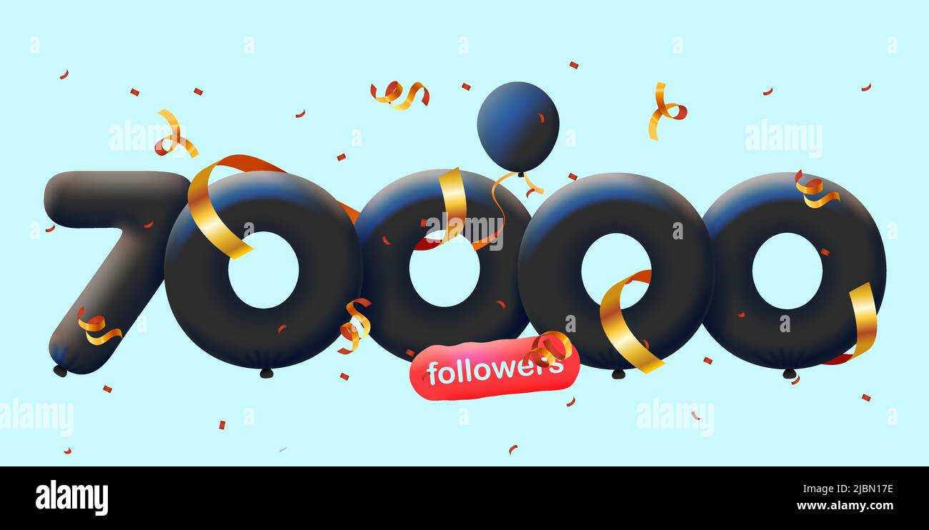 Banner with 70K followers thank you in form 3d blue balloons and ...