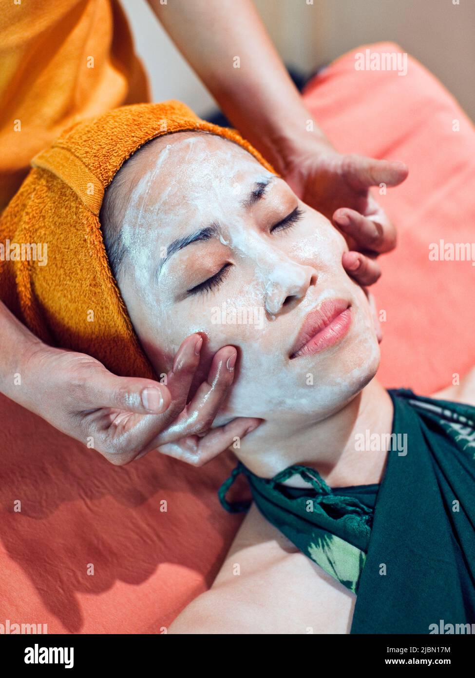 A woman has a facial treatment at Papaya Spa. Vientiane, Laos Stock ...