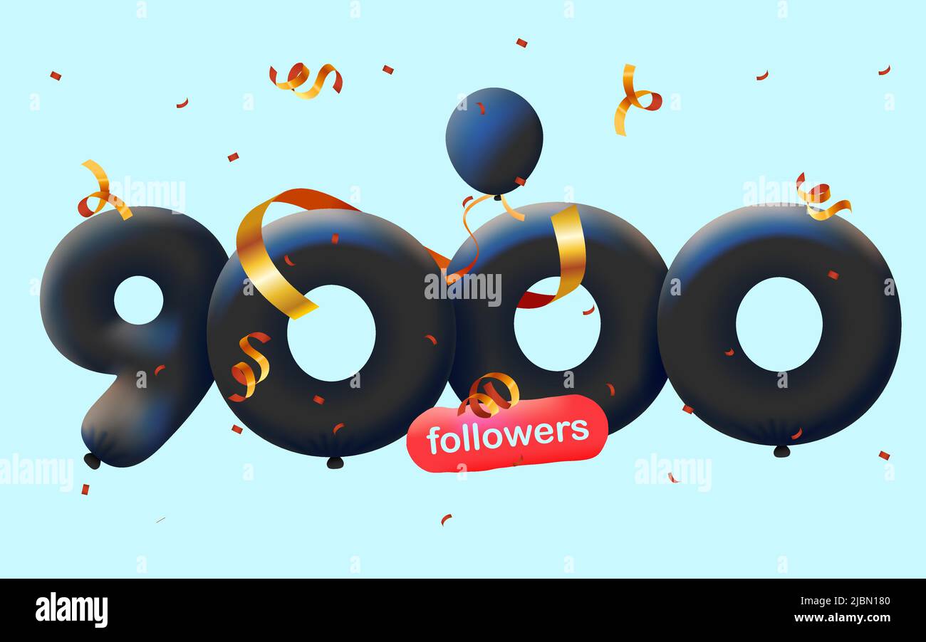 Banner with 9K followers thank you in form of 3d black balloons and ...
