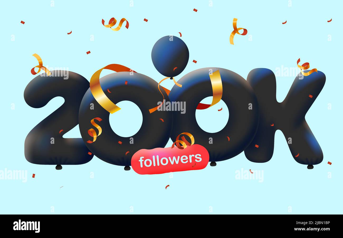 Banner with 200K followers thank you in form 3d black balloons and ...