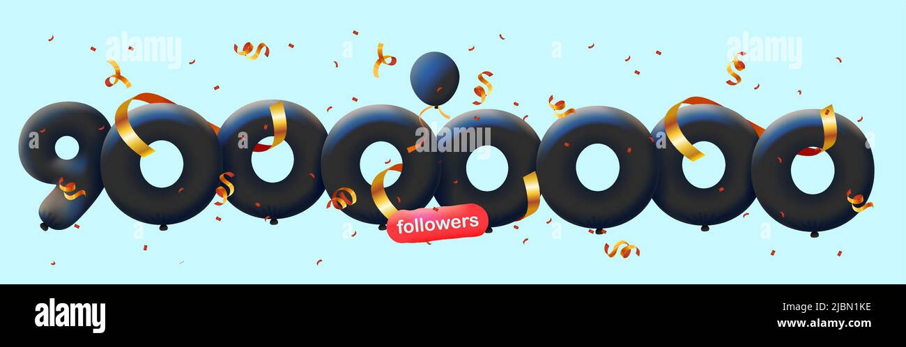 Banner with 90000000 followers thank you in form 3d black balloons and ...