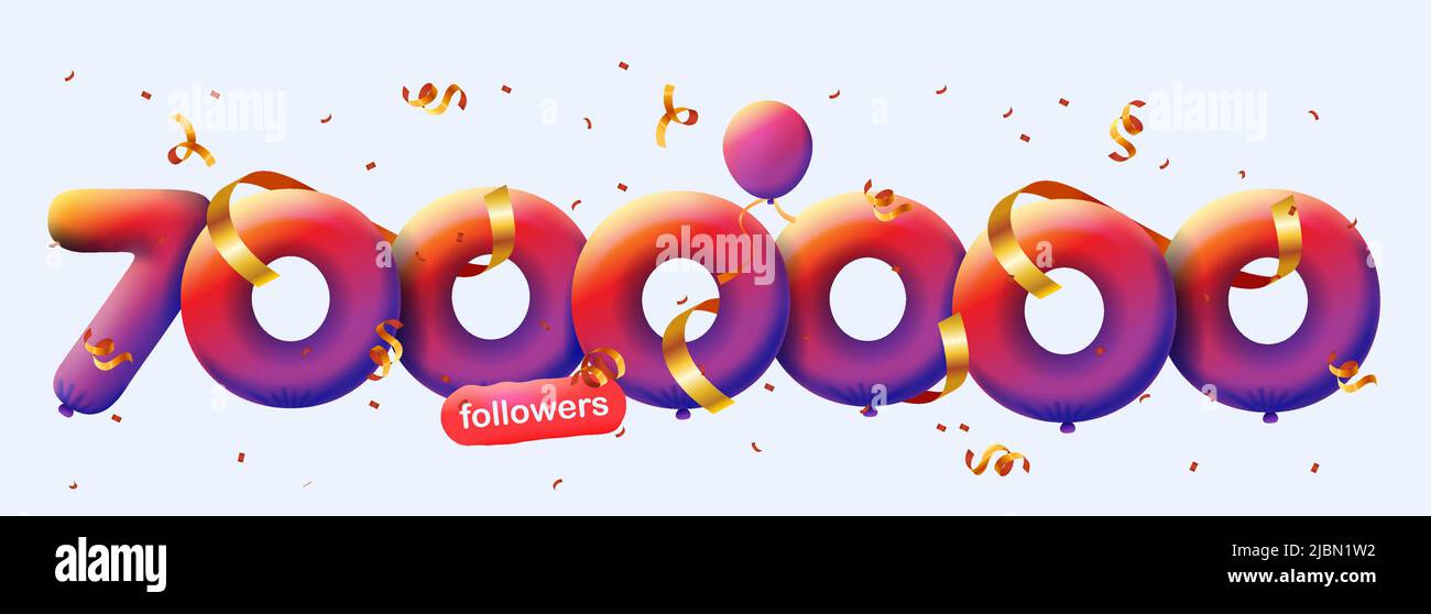 Banner with 7000000 followers thank you in form of 3d red balloons and ...