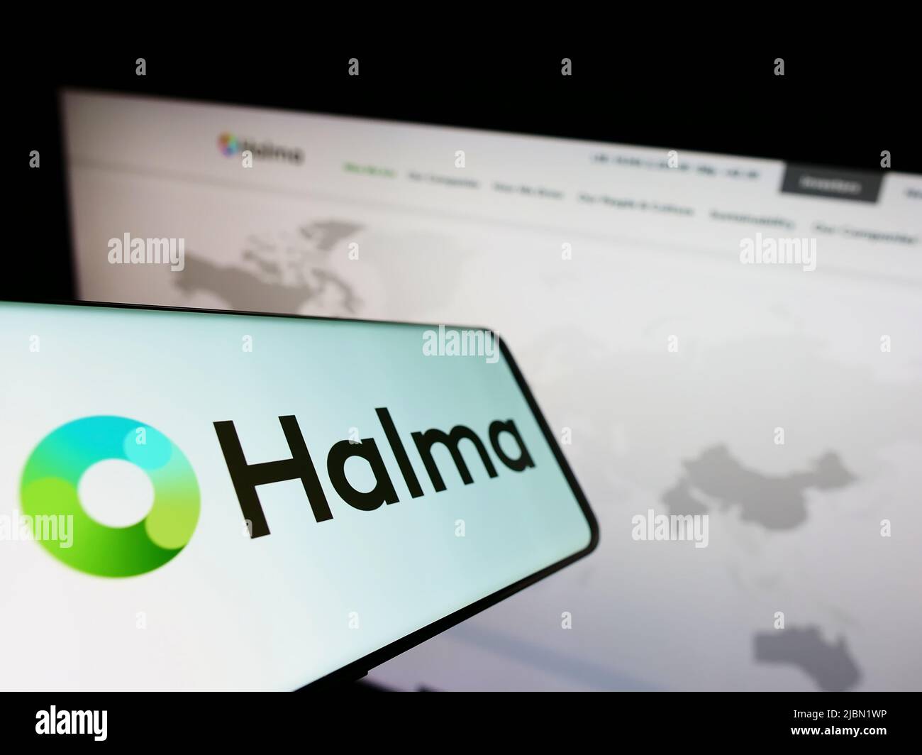 Mobile phone with logo of British safety equipment company Halma plc on ...