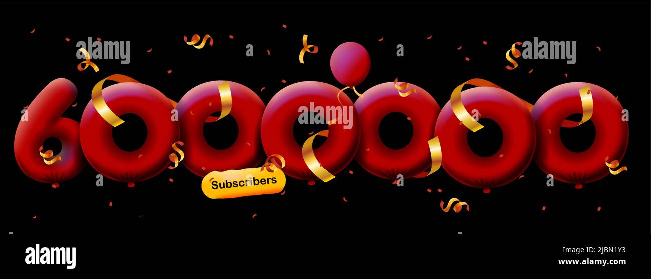Banner With 6000000 Followers Thank You In Form Of 3d Red Balloons And