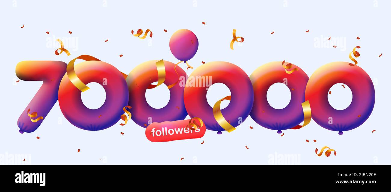 Banner with 700000 followers thank you in form of 3d red balloons and ...