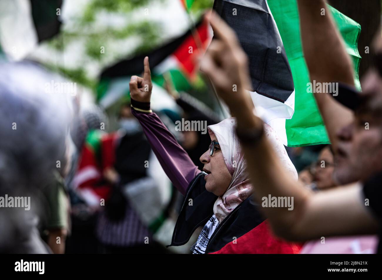 Protesters doing hand signs during the protest Stock Photo - Alamy