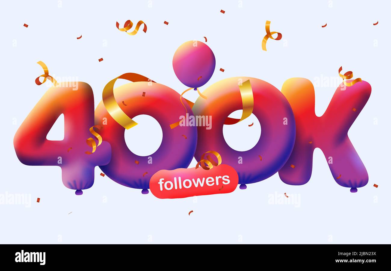 Banner with 400K followers thank you in form 3d red balloons and ...