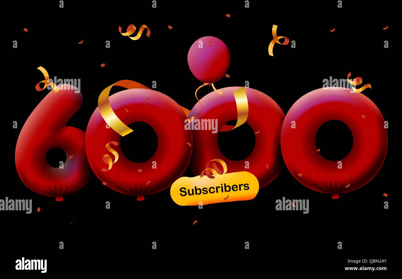 Banner With 6k Followers Thank You In Form Of 3d Red Balloons And