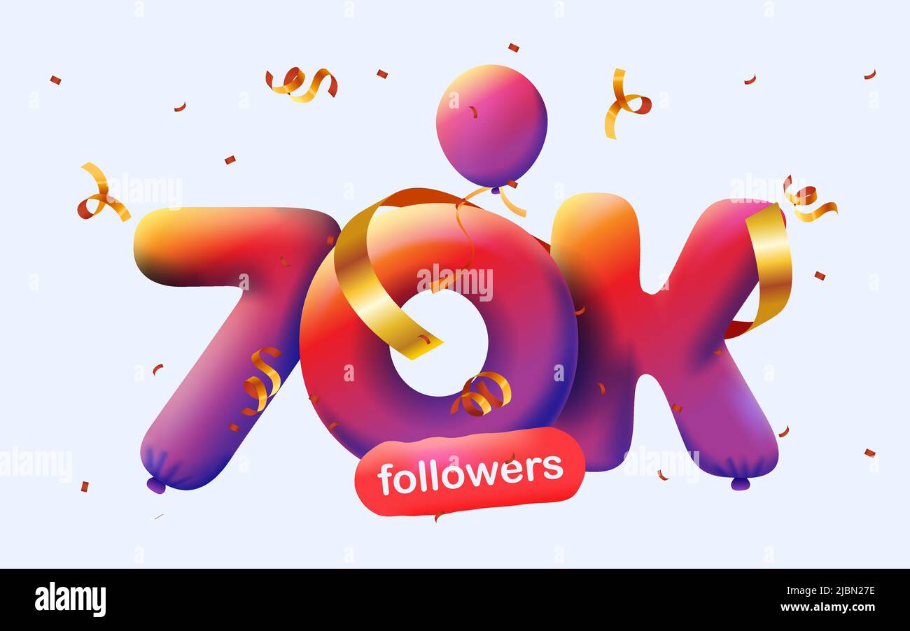 Banner With 70k Followers Thank You In Form 3d Red Balloons And