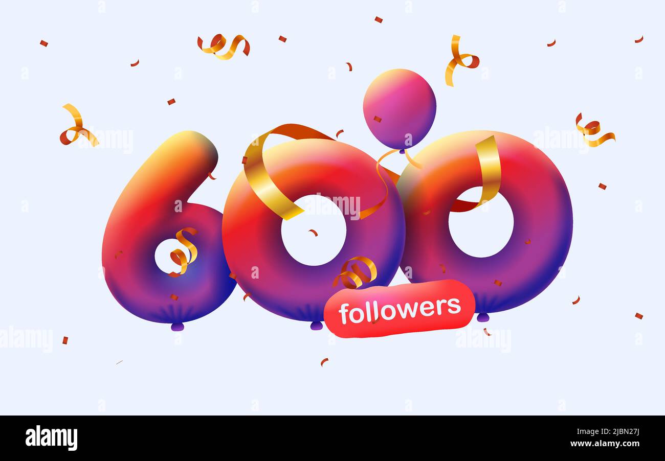 Banner with 600 followers thank you in form of 3d red balloons and ...