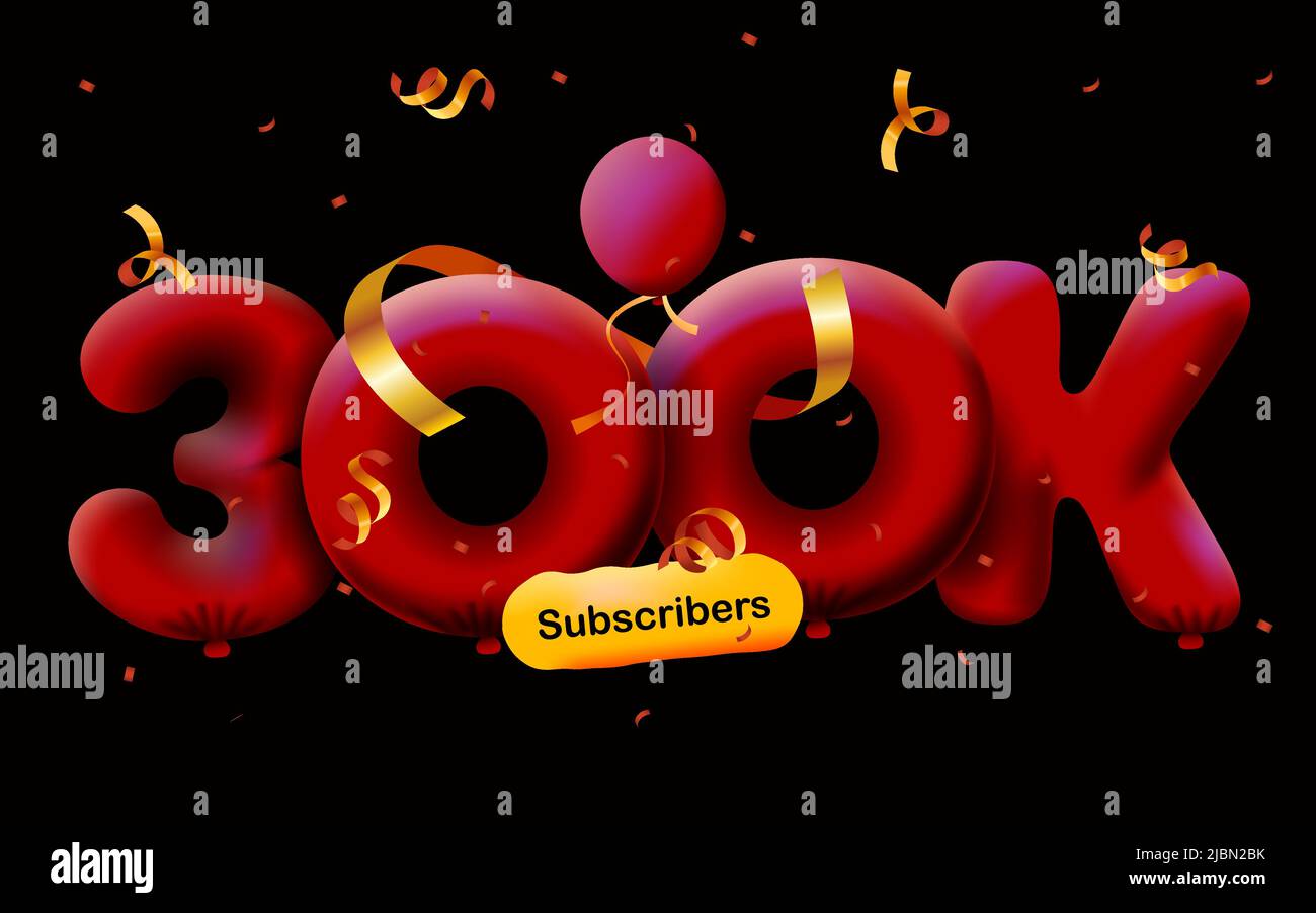 Banner With 300k Followers Thank You In Form 3d Red Balloons And