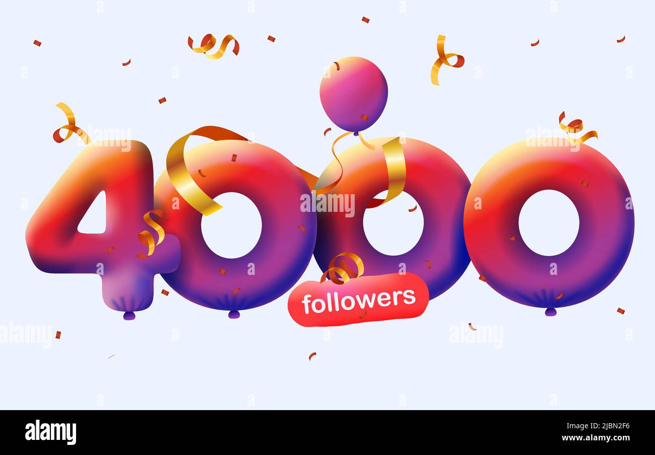 Banner With 4k Followers Thank You In Form Of 3d Red Balloons And